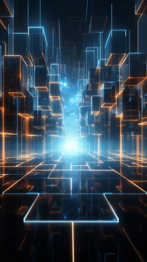 Tech Cube in a 3D Rendering Blends with a Dynamic Cyberspace Backdrop ...