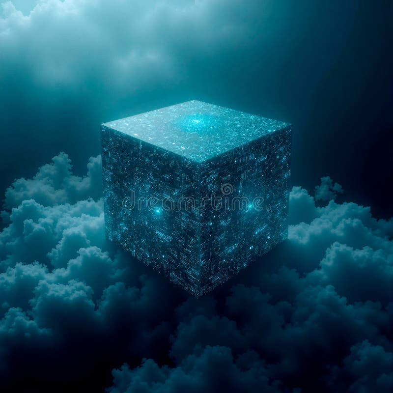 Tech Cube in the Sky stock image. Image of abstract - 375218867