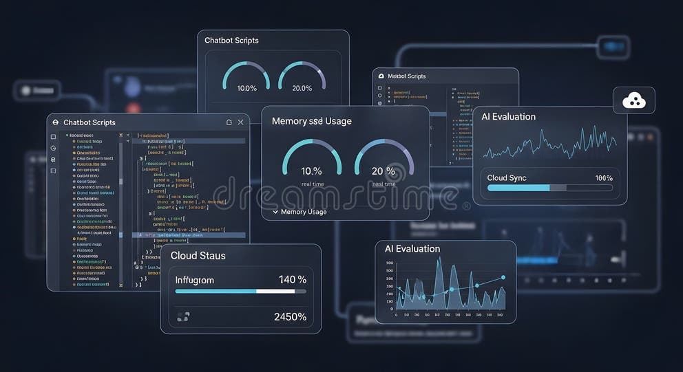 Tech Dashboard Interface with Chatbot Scripts and Evaluation Charts, UI ...