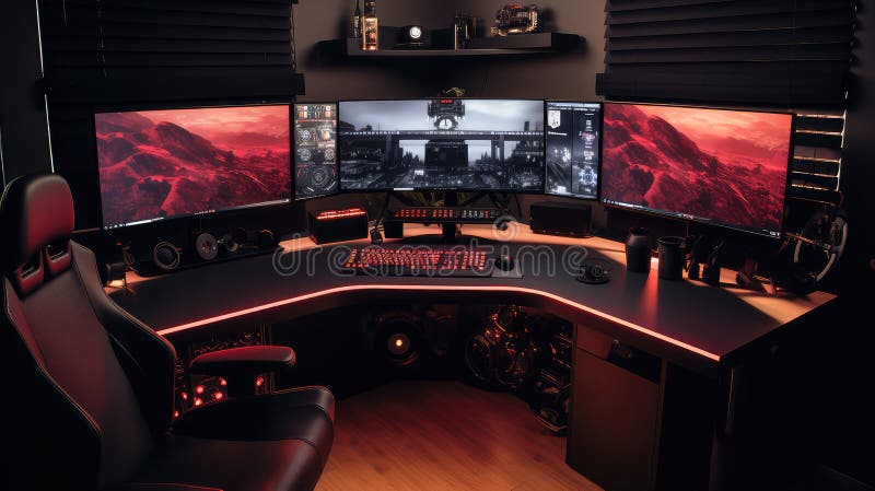 Tech desk setup stock illustration. Illustration of command - 375569835