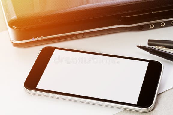 Tech Device Mock Up on Office Background Stock Illustration ...