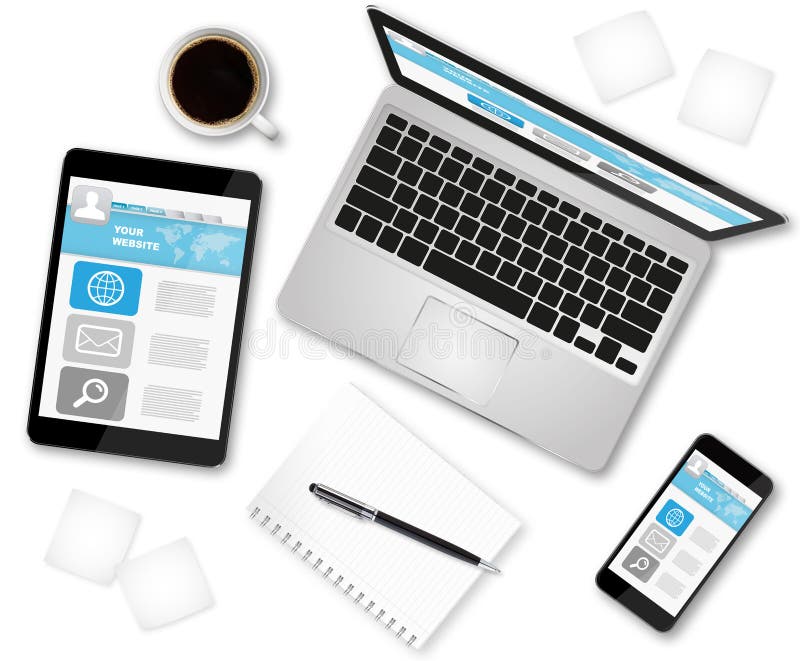 Tech Device Mock Up on Office Background Stock Illustration ...