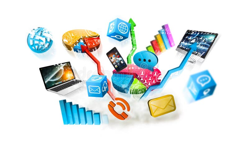 Tech Devices and Charts Connected To Each Other Stock Illustration ...