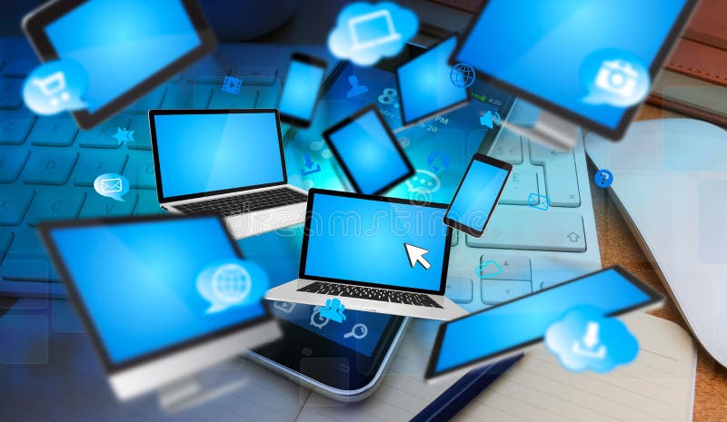 Tech Devices Connected To Each Other by Mobile Phone Stock Illustration ...