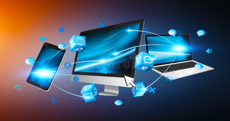 Tech Devices and Icons Applications Connected To Each Other Stock ...
