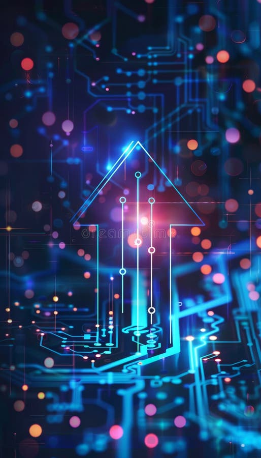 Tech Driven Business Growth Arrow on Dark Blue Backdrop, Symbolizing ...