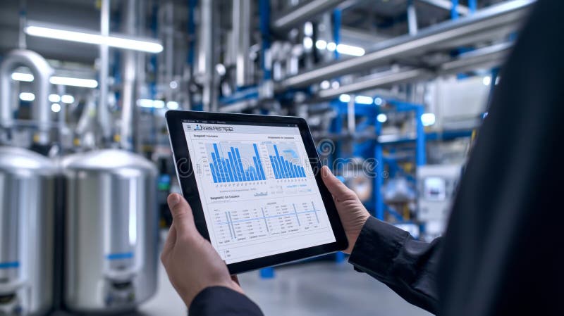 Tech-driven Efficiency. in a Manufacturing Facility, a Person Maximizes ...