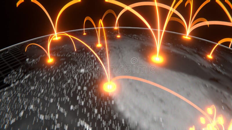 Tech Earth Globalization in 3d Animation. Global Business Dots on ...