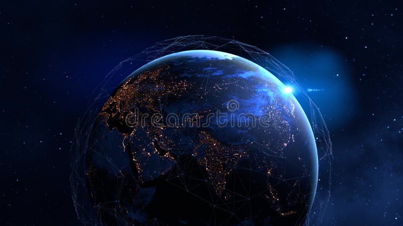 Tech Earth Globalization in 3d Animation. Global Business Dots on ...