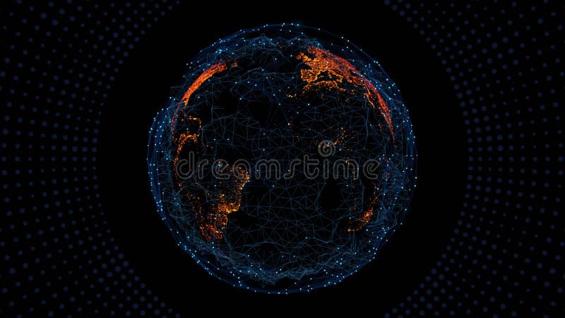 Tech Earth Globalization in 3d Animation. Global Business Dots on ...