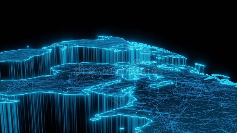 Tech Earth Globalization in 3d Animation. Global Business Dots on ...