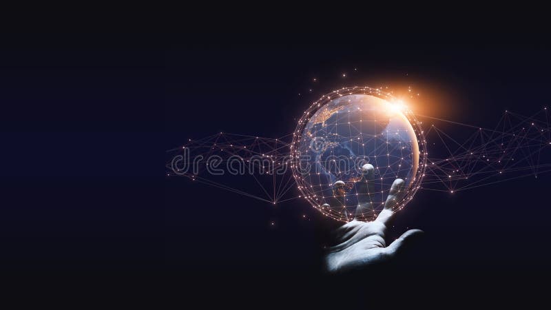 Tech Earth Globalization in 3d Animation. Global Business Dots on ...