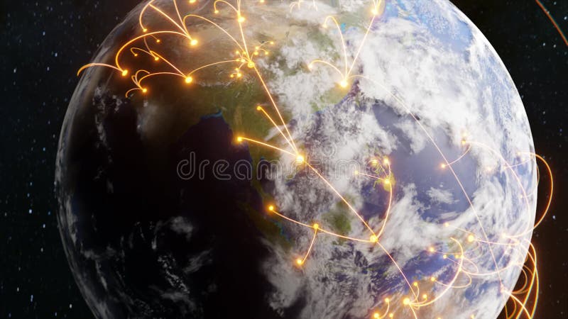 Tech Earth Globalization in 3d Animation. Global Business Dots on ...
