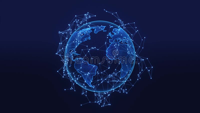 Tech Earth Globalization in 3d Animation. Global Business Dots on ...