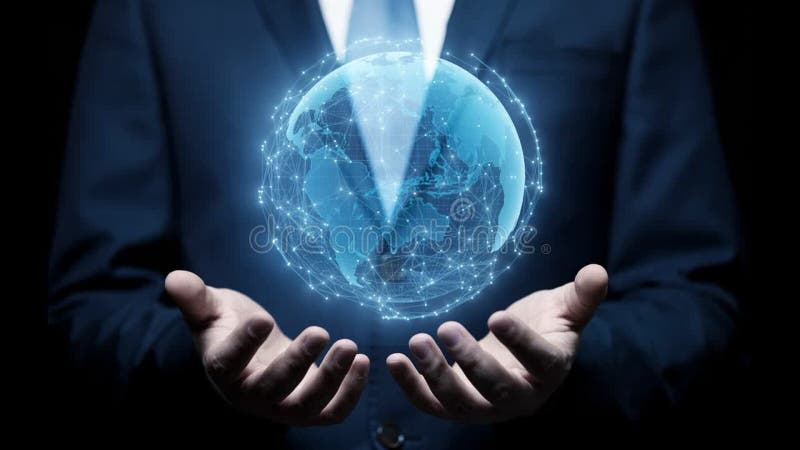 Tech Earth Globalization in 3d Animation. Global Business Dots on ...