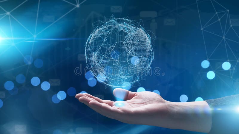 Tech Earth Globalization in 3d Animation. Global Business Dots on ...