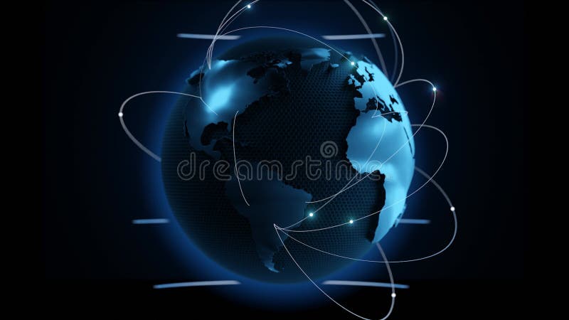 Tech Earth Globalization in 3d Animation. Global Business Dots on ...