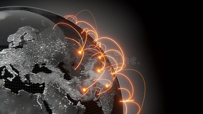 Tech Earth Globalization in 3d Animation. Global Business Dots on ...