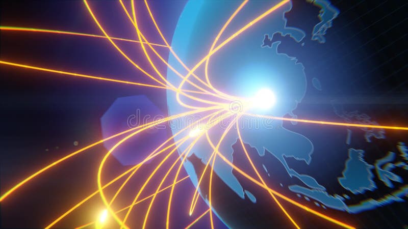 Tech Earth Globalization in 3d Animation. Global Business Dots on ...