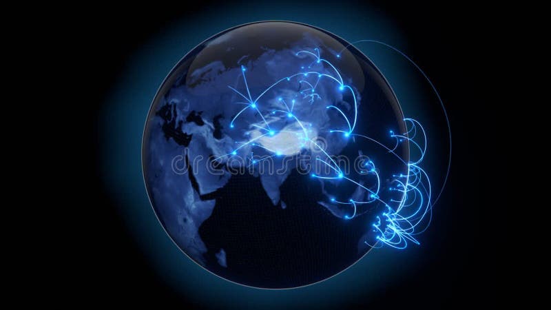 Tech Earth Globalization in 3d Animation. Global Business Dots on ...