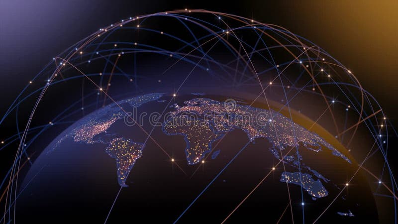 Tech Earth Globalization in 3d Animation. Global Business Dots on ...