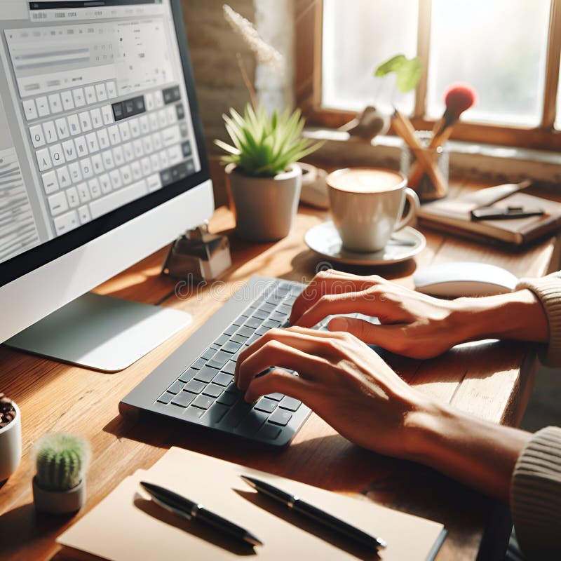 Tech Efficiency: Hand Working Seamlessly on Laptop. Stock Illustration ...