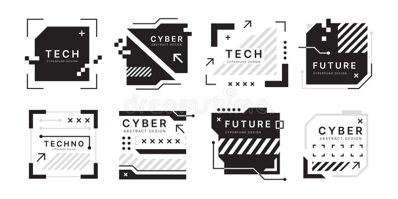 Tech Elements. Abstract Square Shapes. Modern Frame Box. Cyber Glitch ...