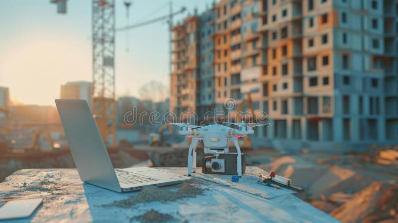 A Tech-enhanced Construction Site Table with a Helmet, Drone, and ...
