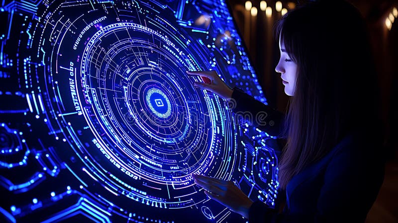 Tech Enthusiast Interacting with Digital Interface Stock Illustration ...