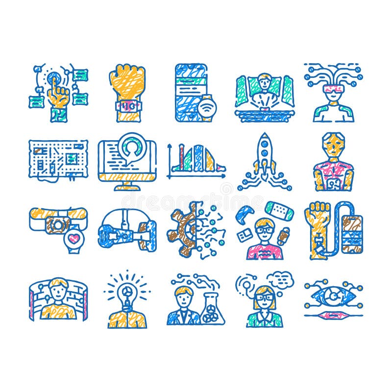 Tech Enthusiast Reality Virtual Icon Hand Drawn Stock Vector ...