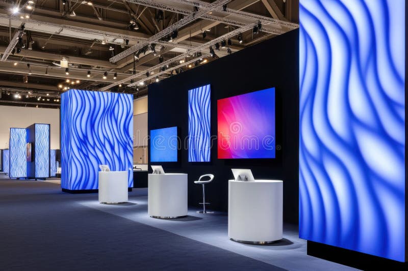 Tech Exhibition Booth Showcasing Vibrant LED Displays and Modern Design ...