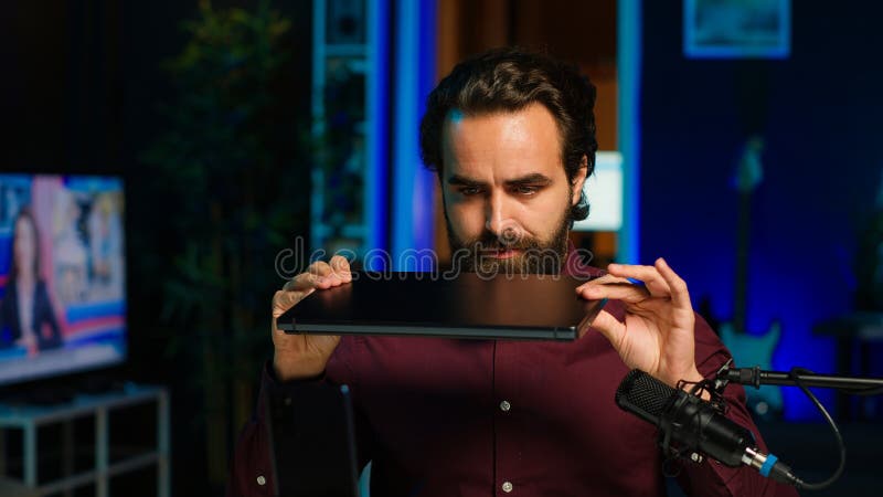 Tech Expert Assessing Laptop Performance Talking Components Stock ...