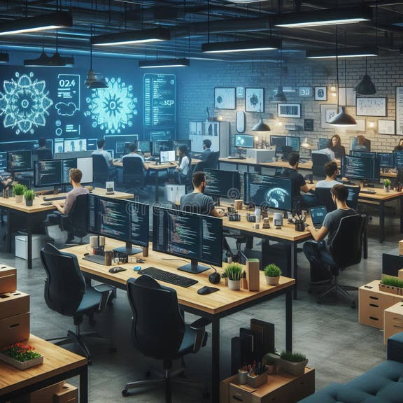 Tech Focused Workspace with Coding Stations Collaborative Develo Stock ...