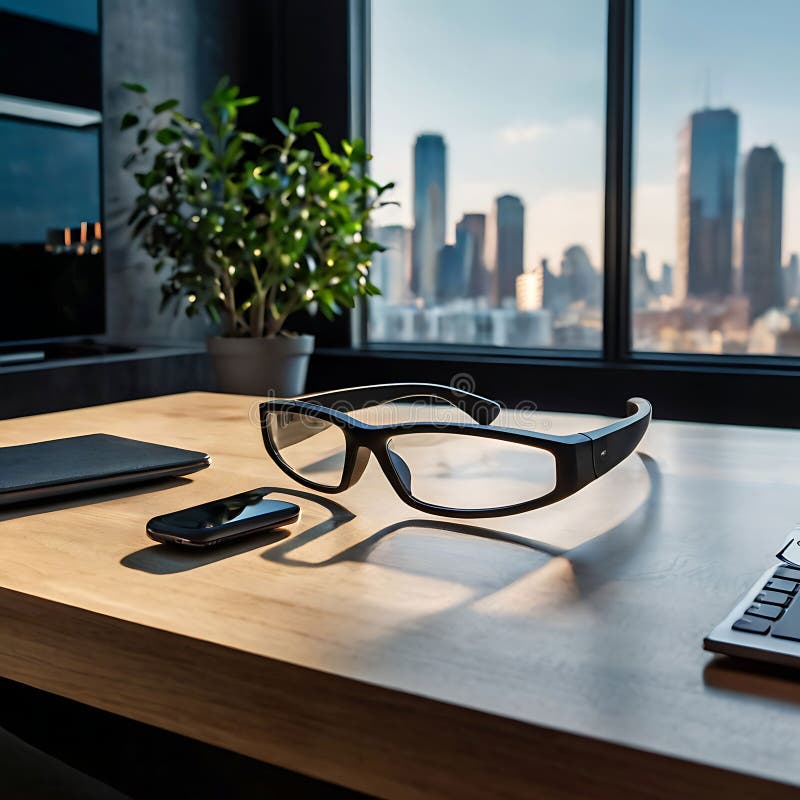Tech-Forward Desk with Futuristic AR Glasses, Wireless Devices, and ...