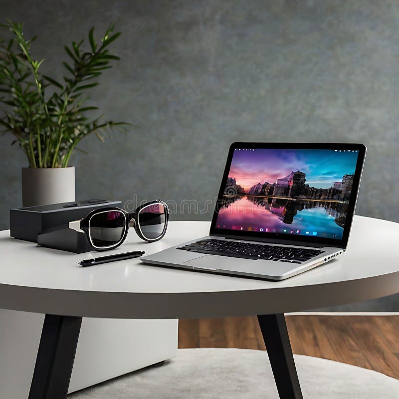 Tech-Forward Desk with Futuristic AR Glasses, Wireless Devices, and ...