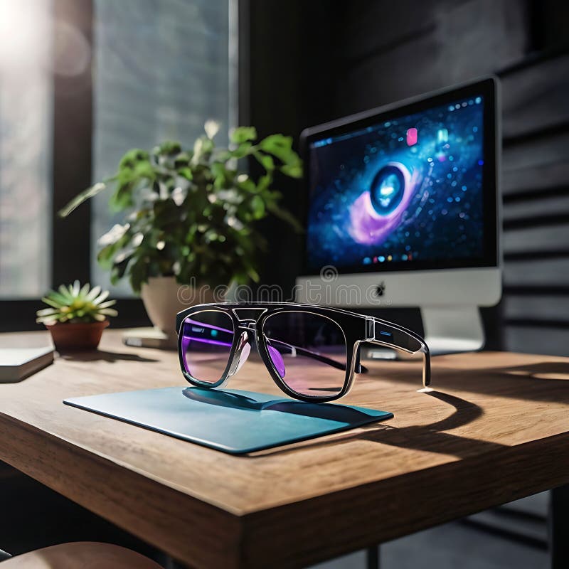 Tech-Forward Desk with Futuristic AR Glasses, Wireless Devices, and ...