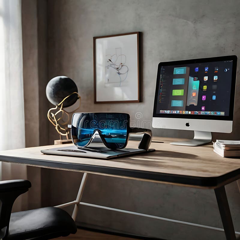 Tech-Forward Desk with Futuristic AR Glasses, Wireless Devices, and ...