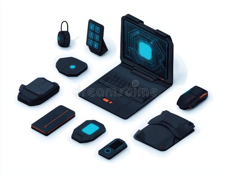 Tech Gadgets Collection on White Background Stock Illustration ...