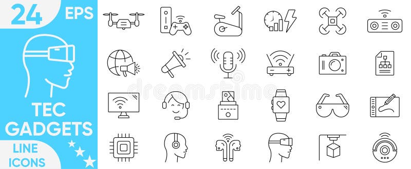 Tech Gadgets Icon Set.Smart Phone, Tablet, Laptop, Speaker, USB, Power ...