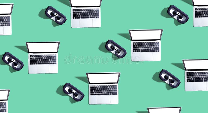 Tech Gear Theme with Vr Headset and a Laptop Stock Image - Image of ...