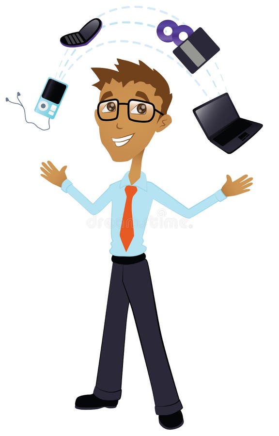 Tech Geek with Electronics stock illustration. Illustration of save ...