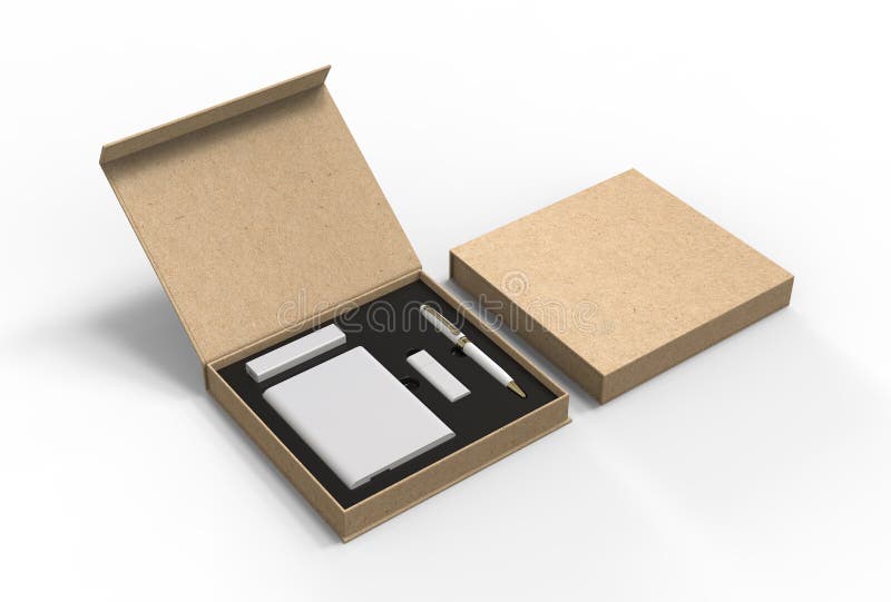 Tech Gift Set Paper Hard Box for Branding. 3d Render Illustration ...