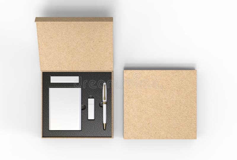 Tech Gift Set Paper Hard Box for Branding. 3d Render Illustration ...