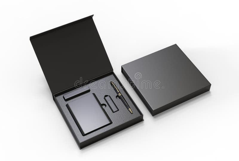 Tech Gift Set Paper Hard Box for Branding. 3d Render Illustration ...