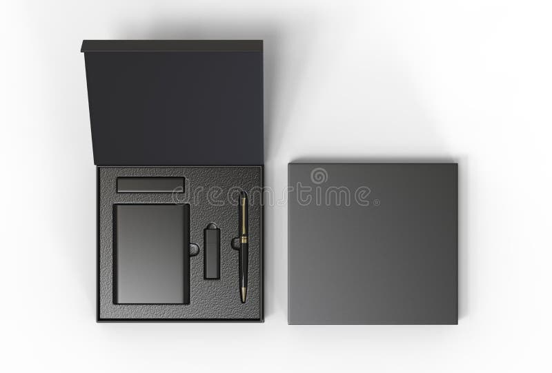 Tech Gift Set Paper Hard Box for Branding. 3d Render Illustration ...