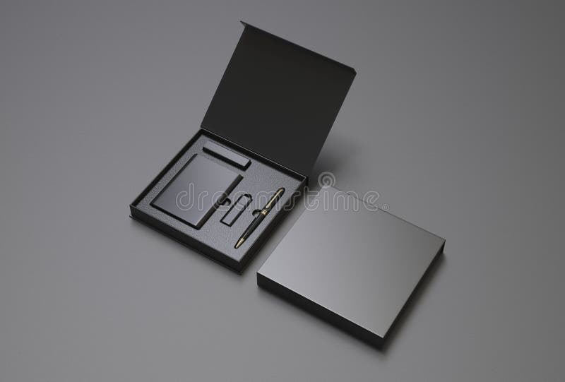 Tech Gift Set Paper Hard Box for Branding. 3d Render Illustration ...