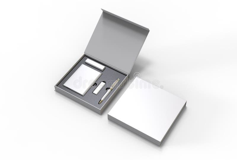 Tech Gift Set Paper Hard Box for Branding. 3d Render Illustration ...
