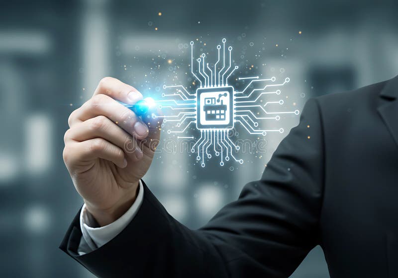 Tech Hand Drawing Innovation on Virtual Digital Screen Stock ...