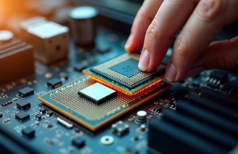 Tech Hand Places Computer Cpu Processor Onto Motherboard Socket for ...