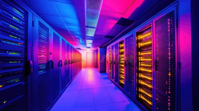 Tech Haven: Server Room Filled with Rows of Sleek Servers, Illuminated ...